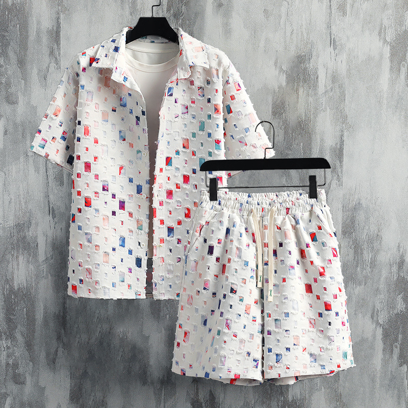 Heren Zomershortset | Overhemd & Shorts | Speels Geometrisch Design ...